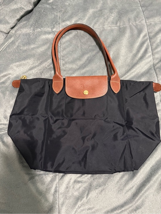 Longchamp | Bags | Longchamp Medium Black Nylon Shoulder Bag With Brown ...